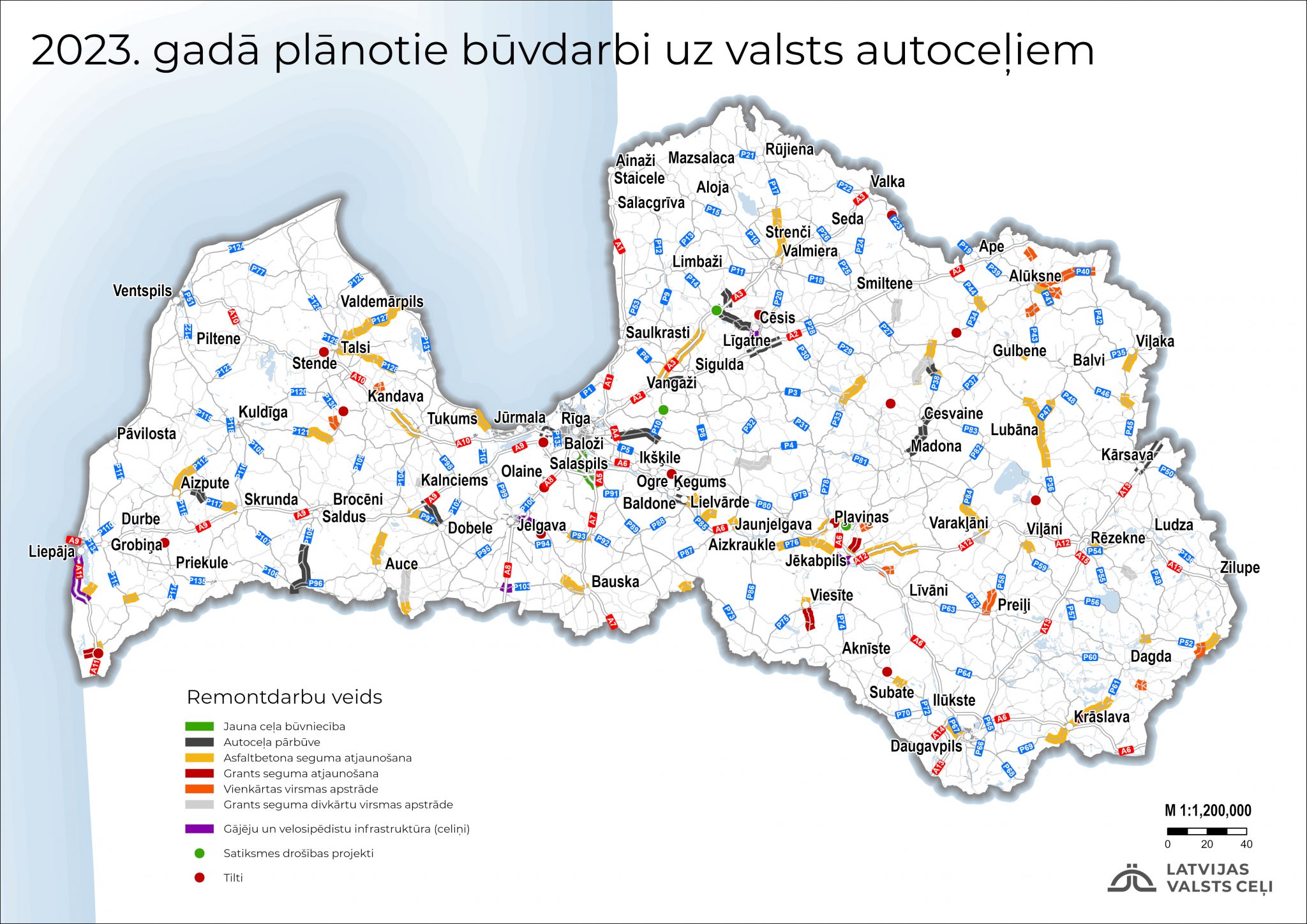 Publicēta karte ar šogad plānotajiem valsts ceļu remontdarbiem ...