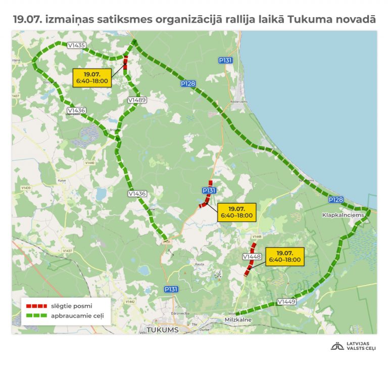 Piektdien rallija laikā Tukuma un Talsu novadā būs slēgti atsevišķi ...